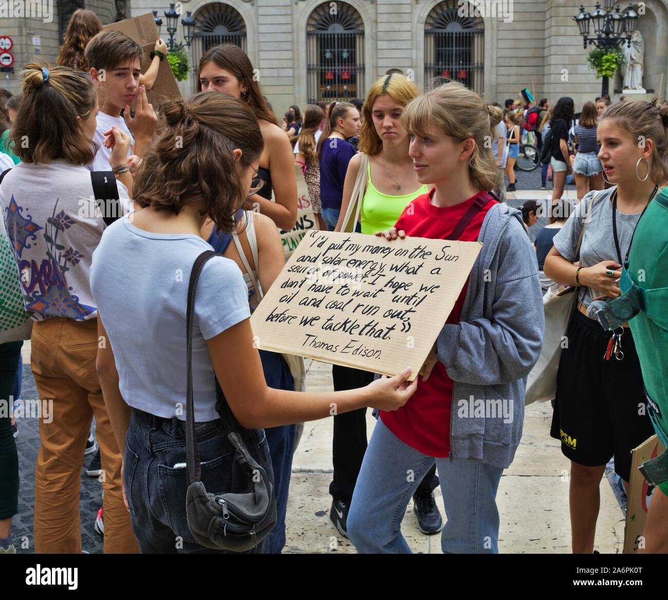 Barcelona, Fridays for future demonstration, Signs and People Stock ...