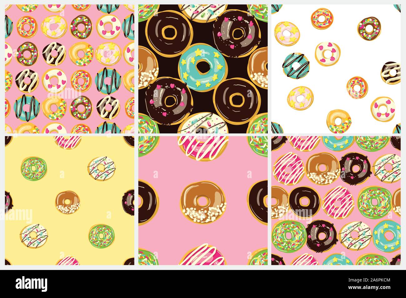 Glazed Donuts seamless pattern set. Vector illustrations with doughnuts ...