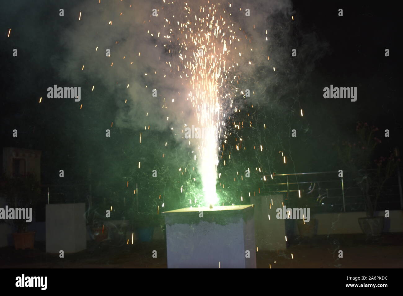 Flower pot Diwali firework tree sparks fire Diwali festival is ...