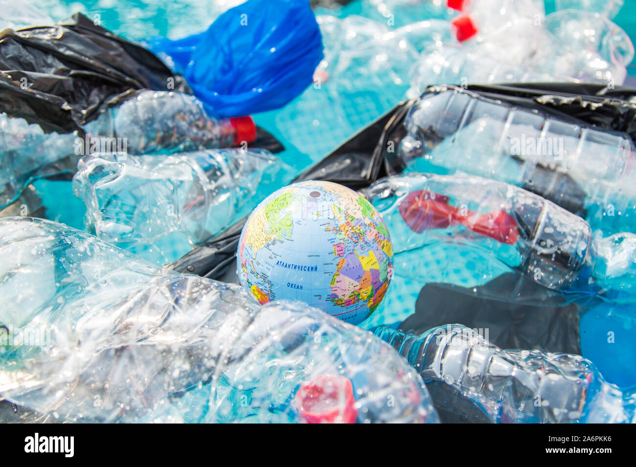 UFA, RUSSIA - JULY 25, 2019 : Problem of trash, plastic recycling ...