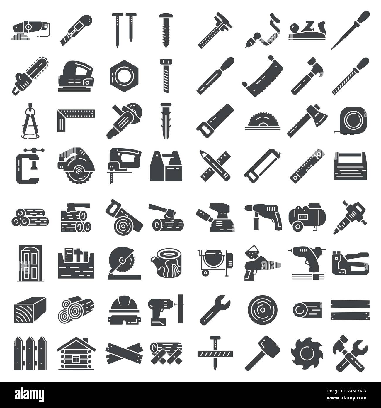 Carpentry industry equipment icons flat set on white background Stock ...