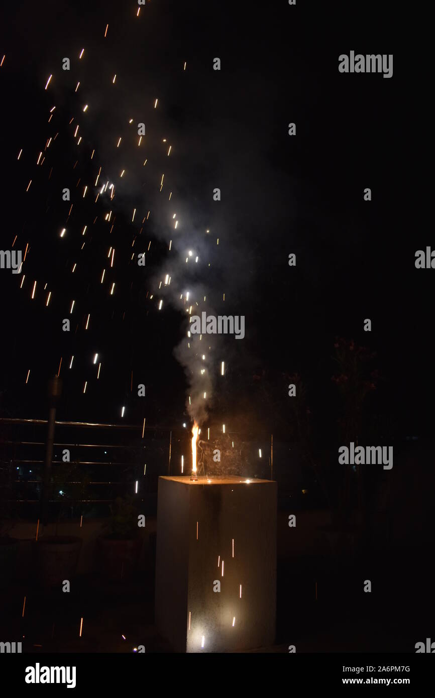 Flower pot Diwali firework tree sparks fire Diwali festival is ...