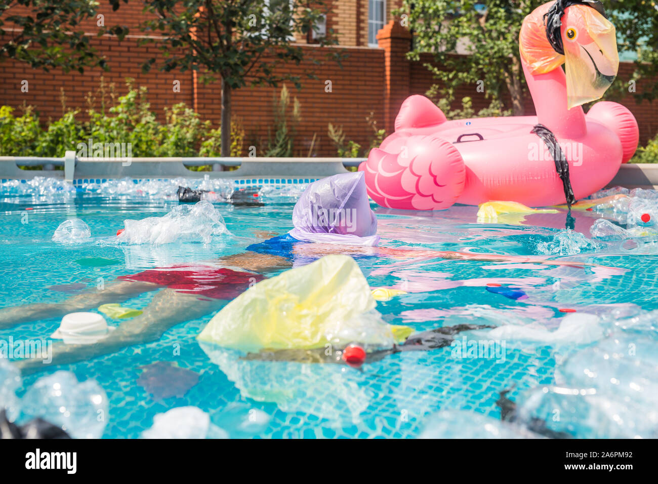 Ecology, plastic trash, environmental emergency and water pollution ...