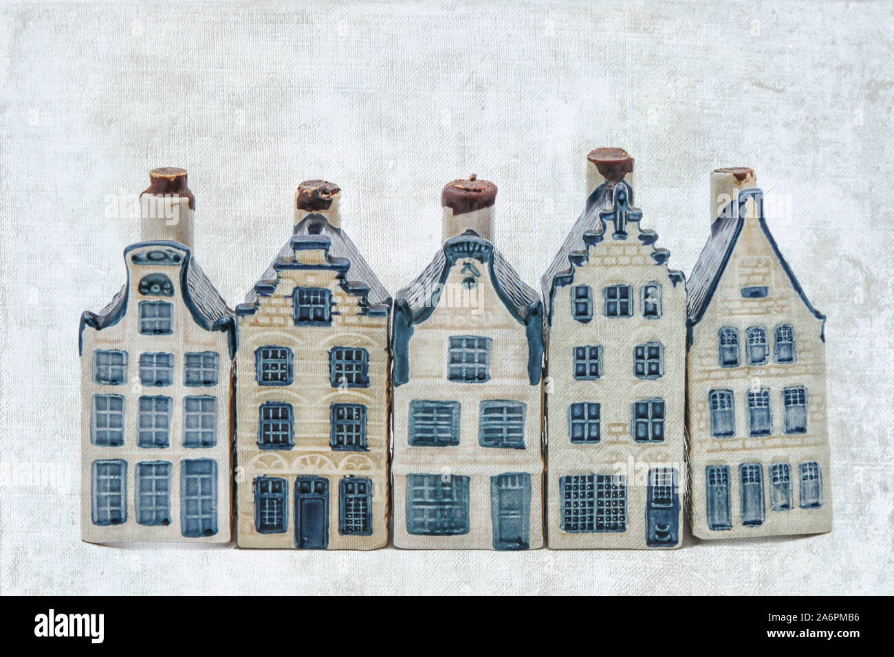 Row of five delft blue houses isolated on white Stock Photo - Alamy