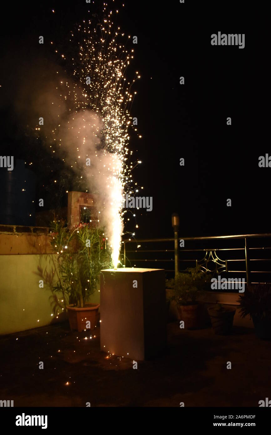 Flower pot Diwali firework tree sparks fire Diwali festival is ...