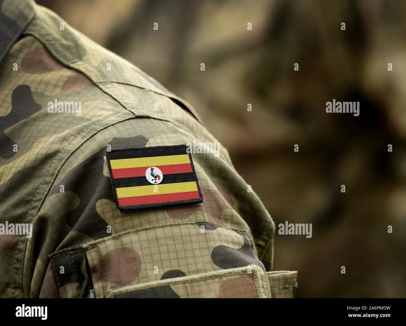 Flag of Uganda on military uniform. Army, troops, soldiers. Collage ...