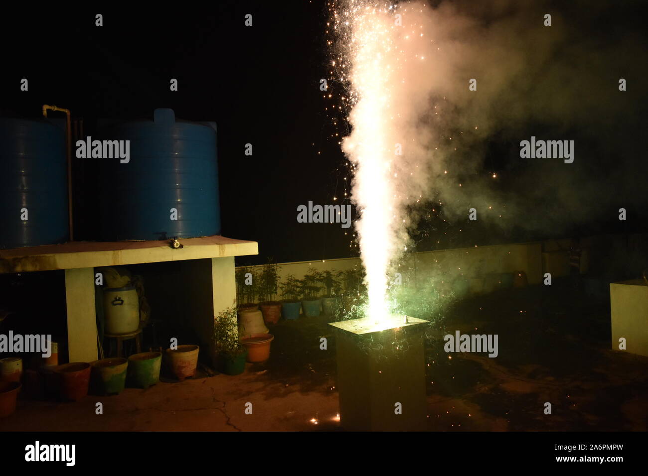 Flower pot Diwali firework tree sparks fire Diwali festival is ...