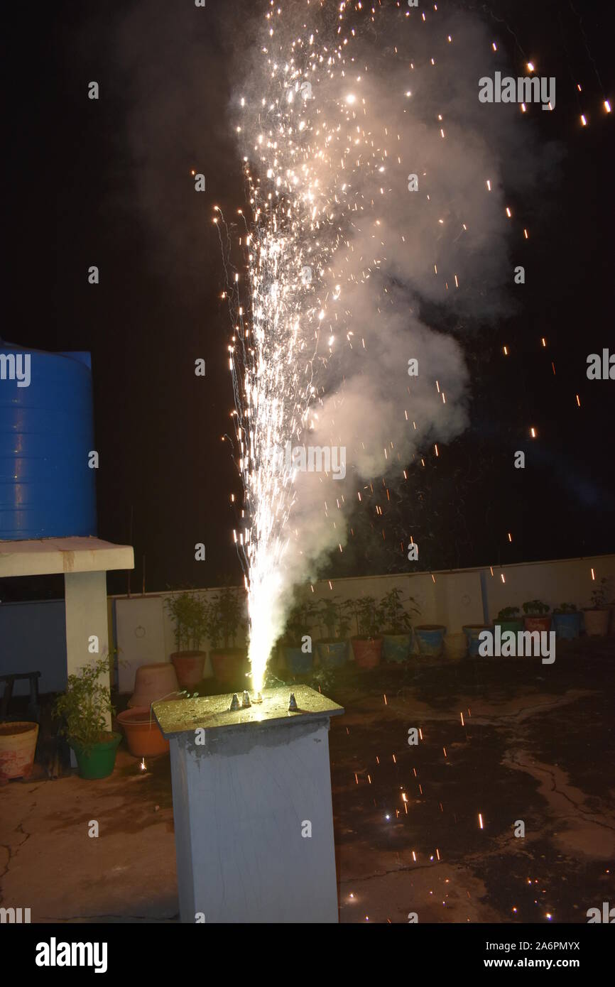 Flower pot Diwali firework tree sparks fire Diwali festival is ...