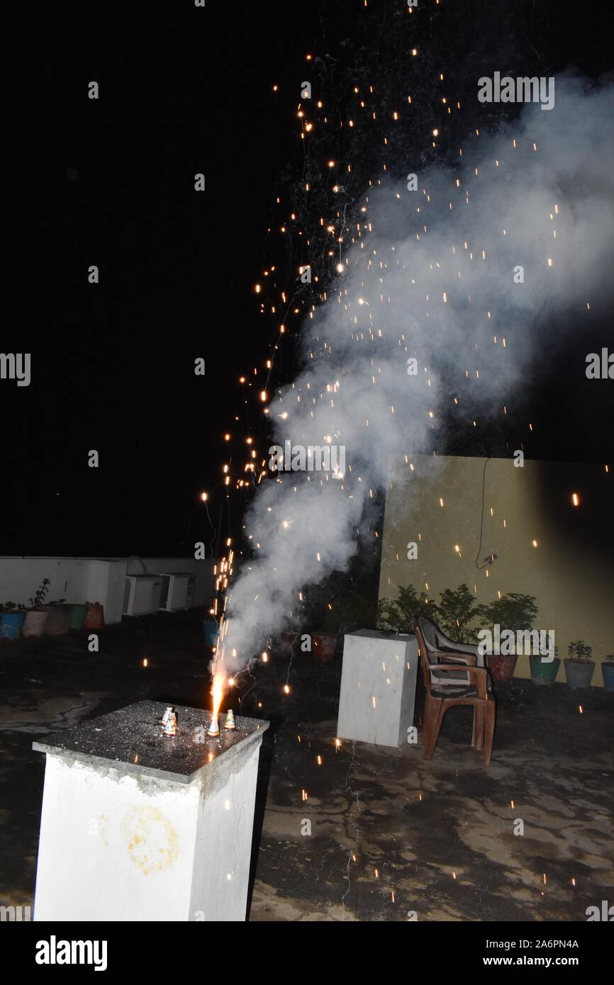 Flower pot Diwali firework tree sparks fire Diwali festival is ...