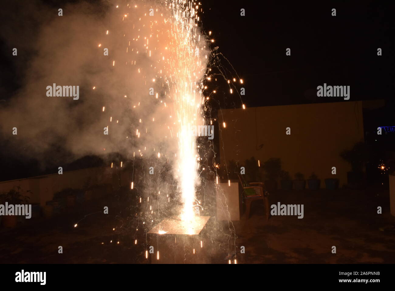 Flower pot Diwali firework tree sparks fire Diwali festival is ...
