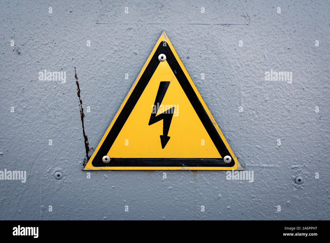 High voltage warning sign on high-voltage substation Stock Photo - Alamy