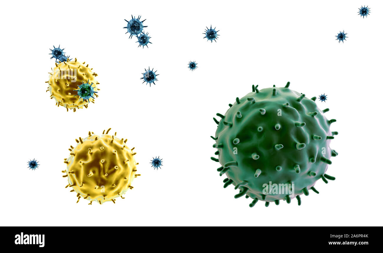 lymphocytes and viruses, cancer cell, 3d rendered cancer cell, Cancer ...