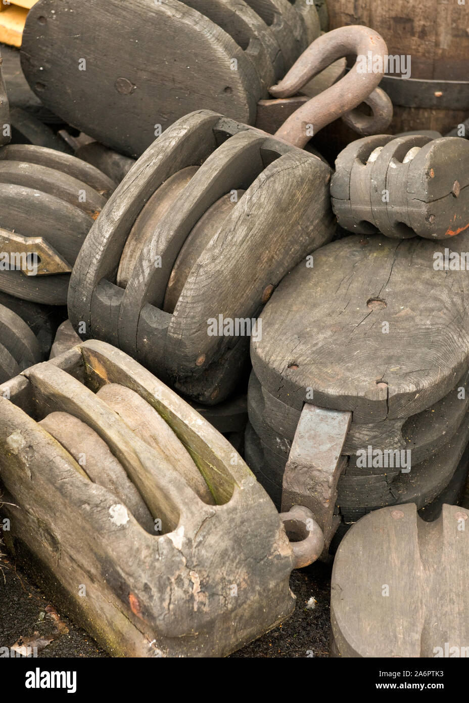 Wooden blocks at the SS Great Britain steamship museum. Bristol ...