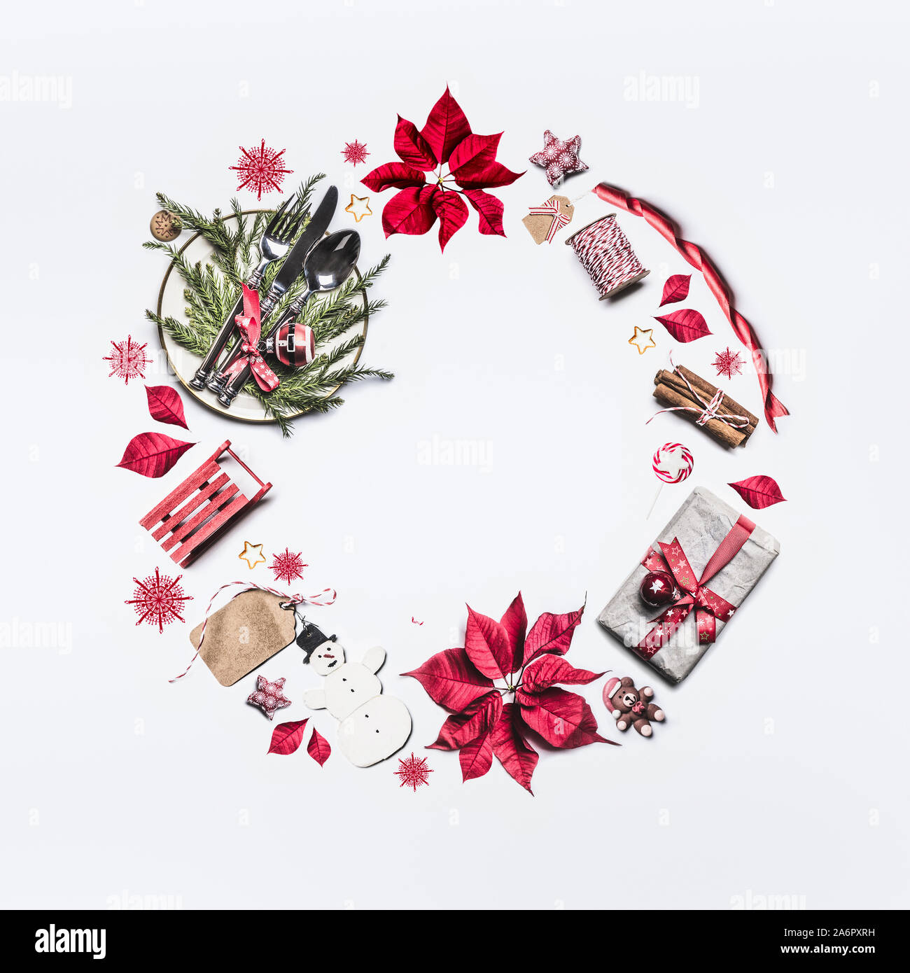 Christmas frame composition made with festive decoration objects lake ...