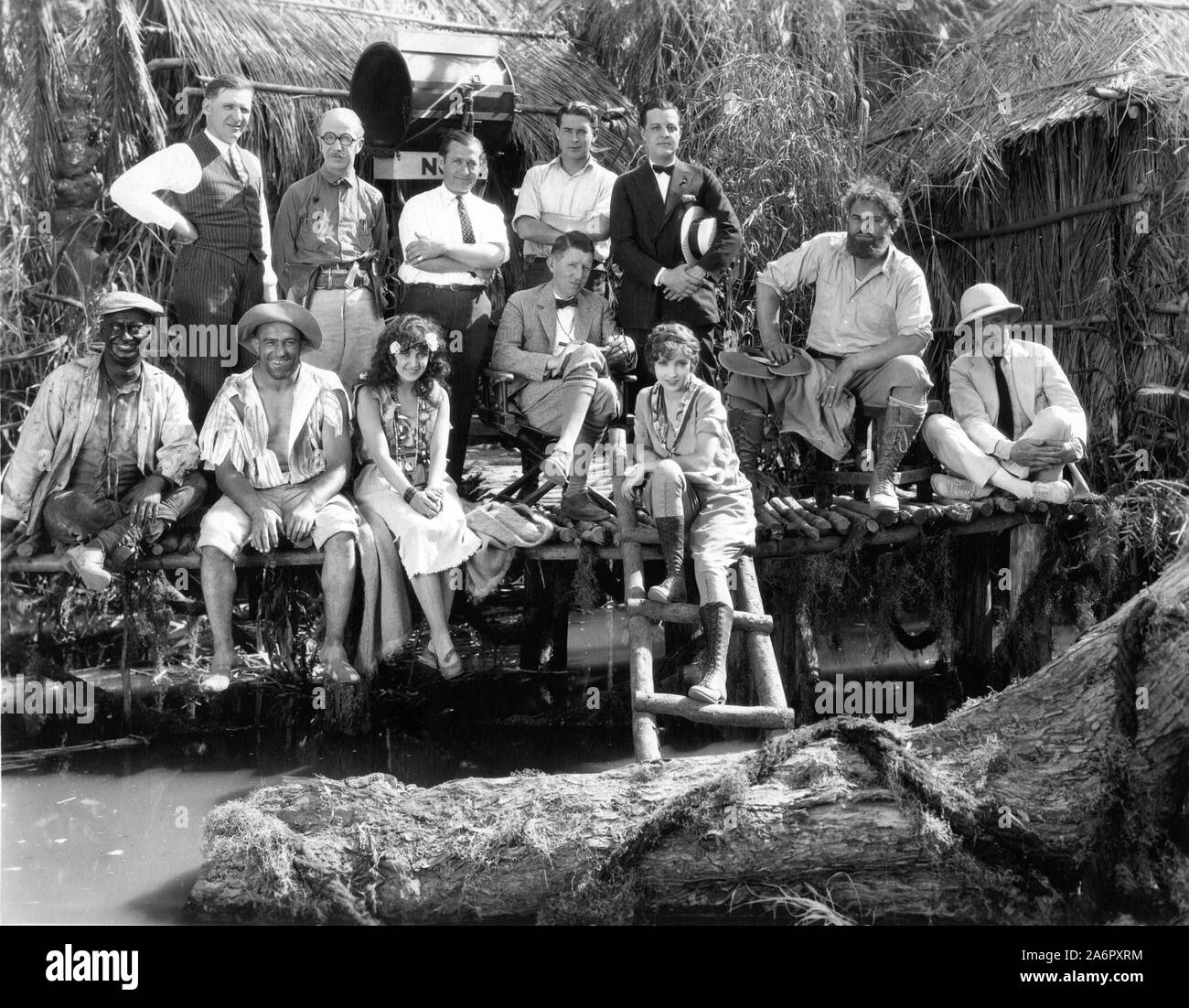 Cast and crew posed candid on set during filming of THE LOST WORLD 1925 ...