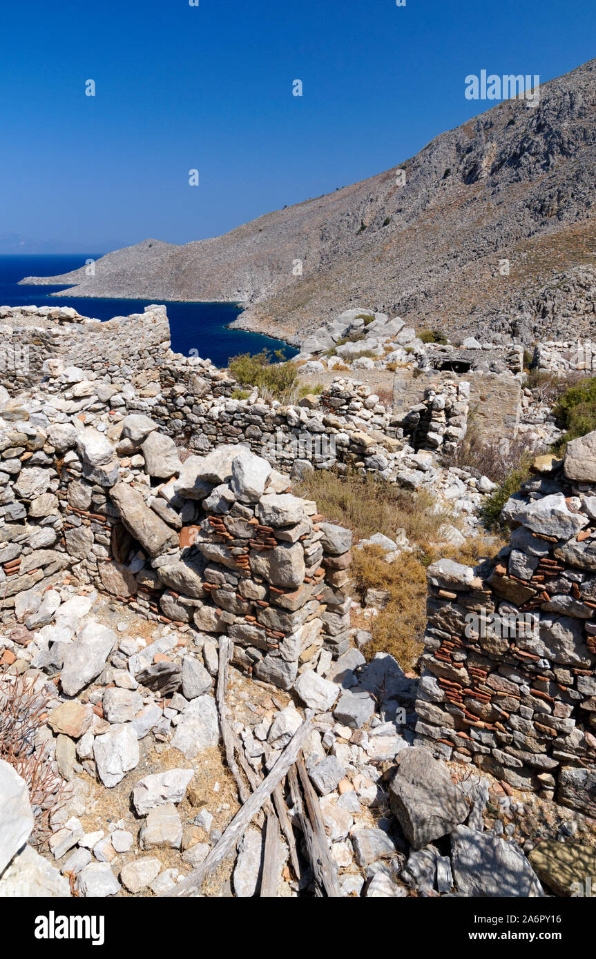 The abandoned settlement of Gera, Tilos, Dodecanese islands, Southern ...