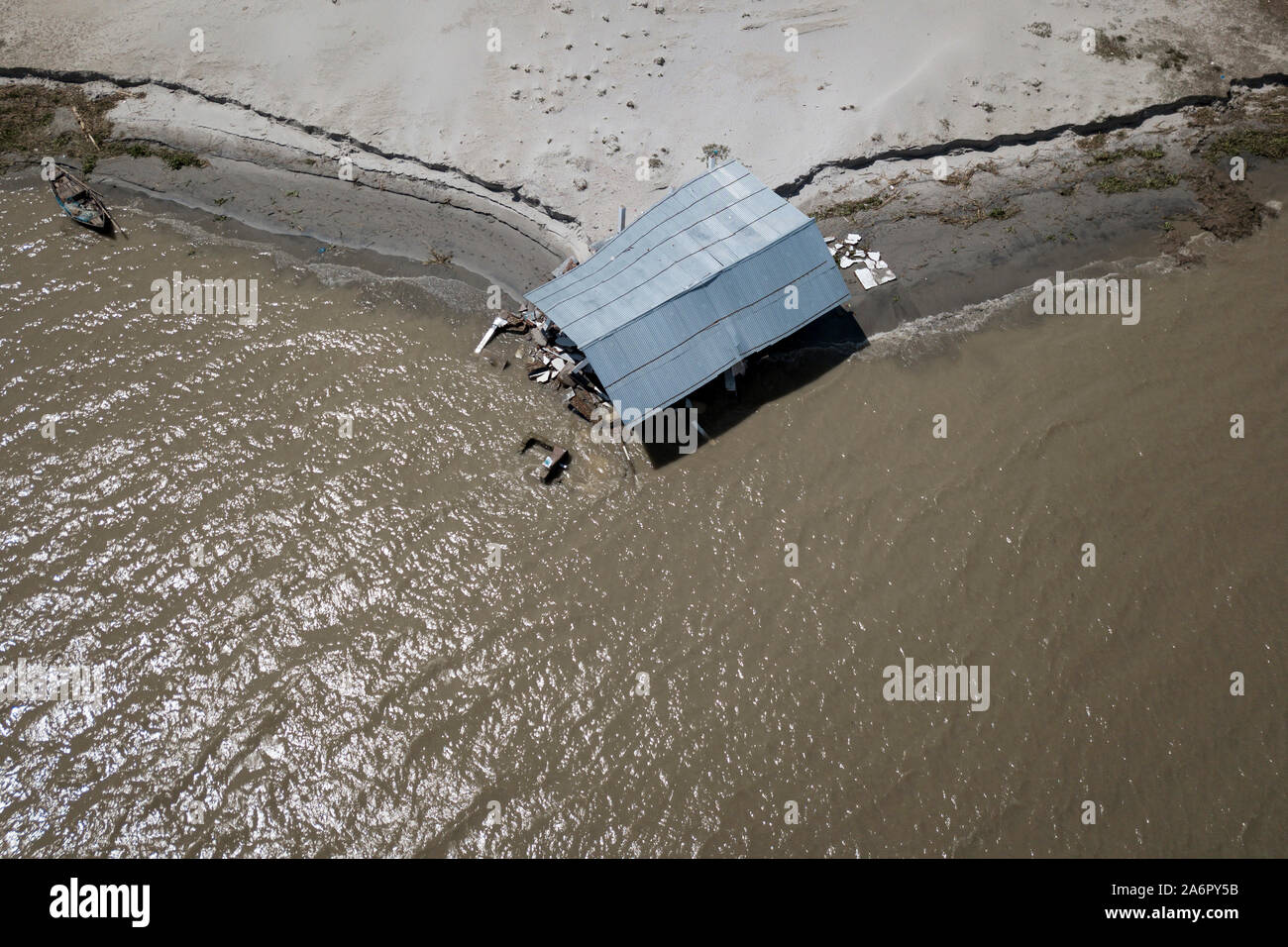 DHAKA, BANGLADESH - SEPTEMBER 12 : Aerial view of River erosion in ...