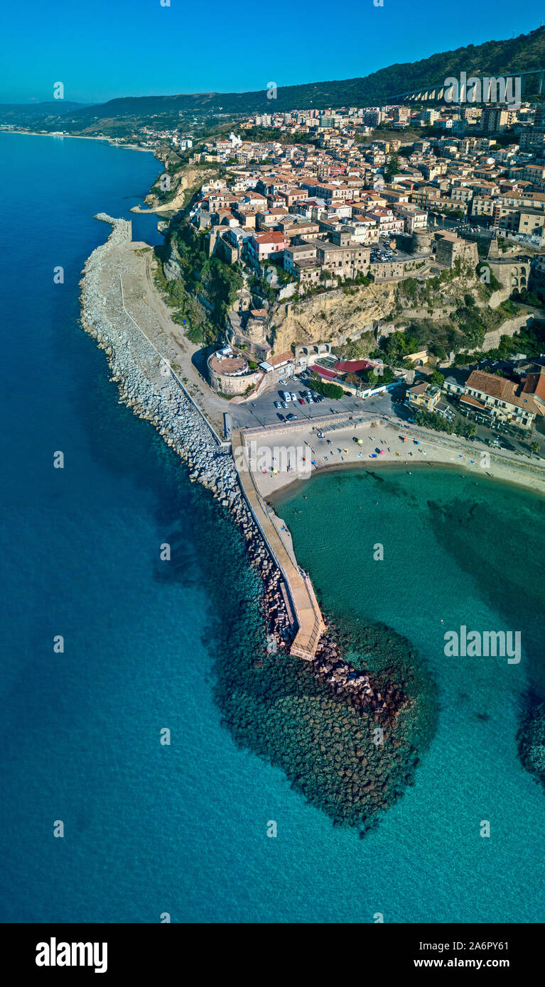 Aerial view of Pizzo Calabro, pier, castle, Calabria, tourism Italy ...