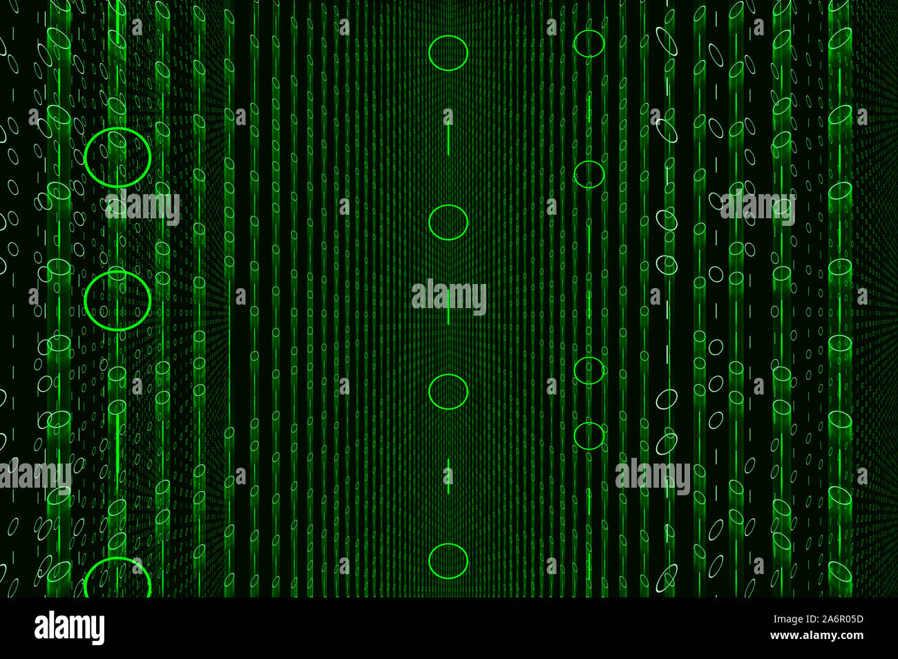 Intertwining fields of binary numbers represented as walls of data ...