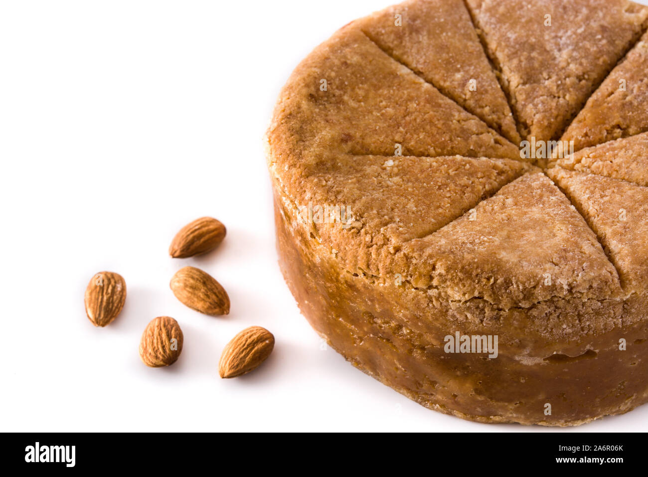 Traditional Christmas marzipan isolated on white background. copy space ...
