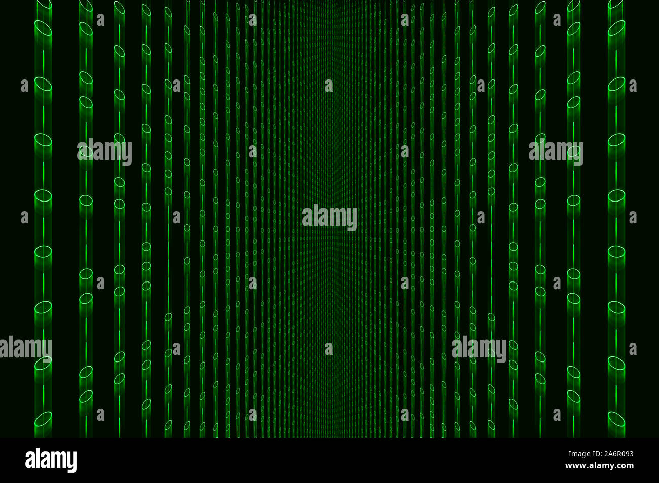 Intertwining fields of binary numbers represented as walls of data ...