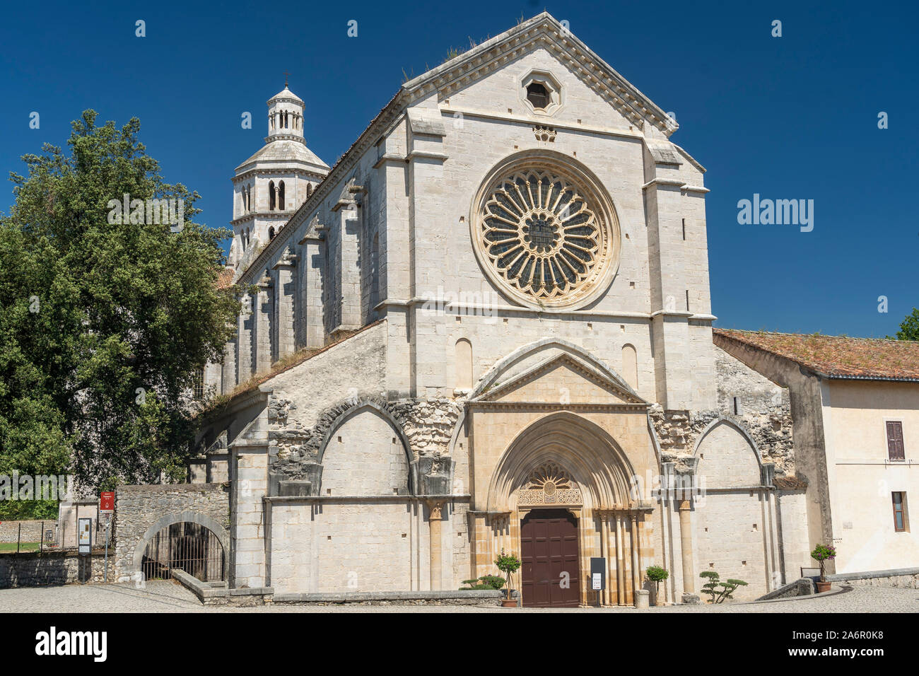 Exterior of the Abbey of Fossanova, Latina, Lazio, Italy, medieval ...