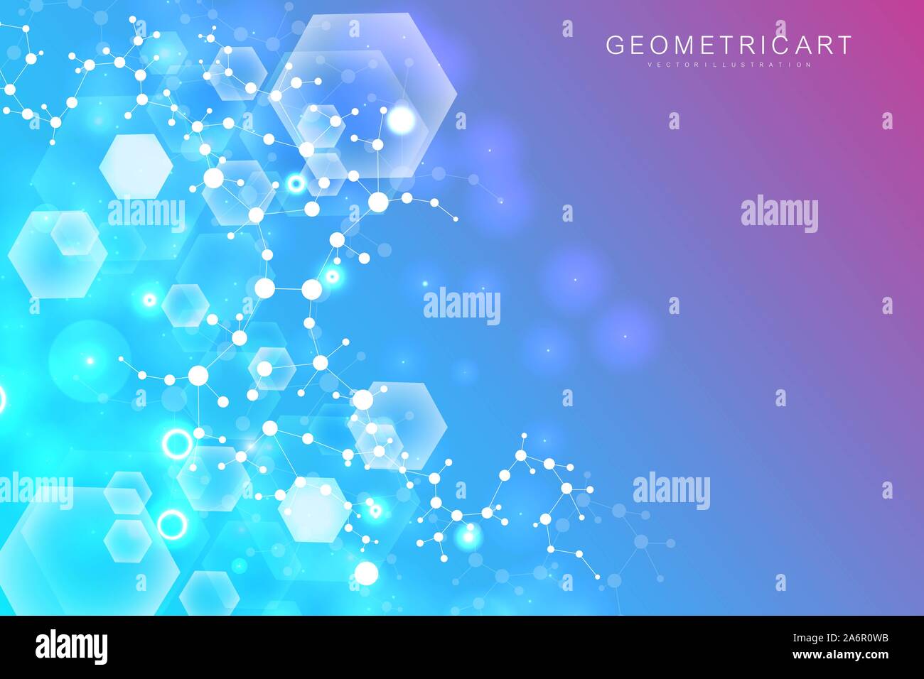 Science network pattern, connecting lines and dots. Technology hexagons ...