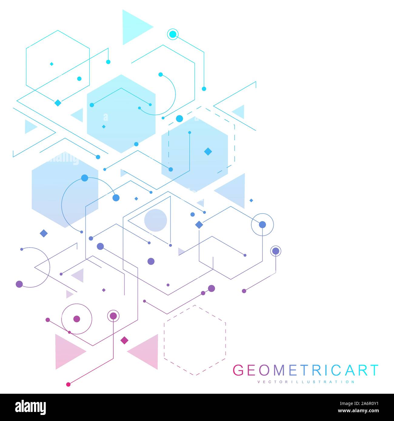 Science network pattern, connecting lines and dots. Technology hexagons structure or molecular ...