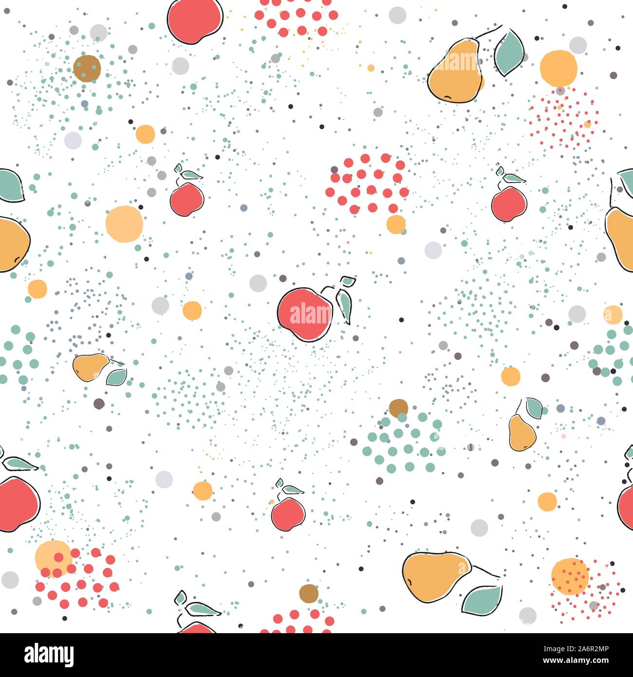Cute Seamless Pattern with pears and dotted background. hand Drawn ...