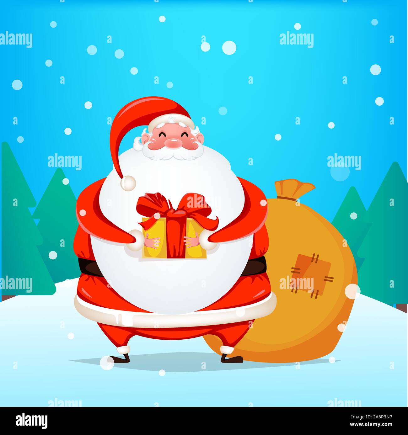Merry Christmas. Cheerful Santa Claus holding gift box. Funny Santa ...