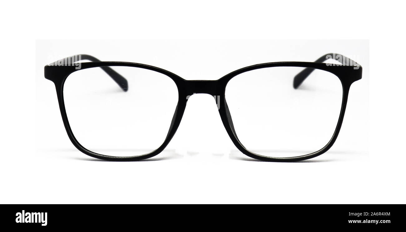 Black frame eye glasses on white background Stock Photo - Alamy