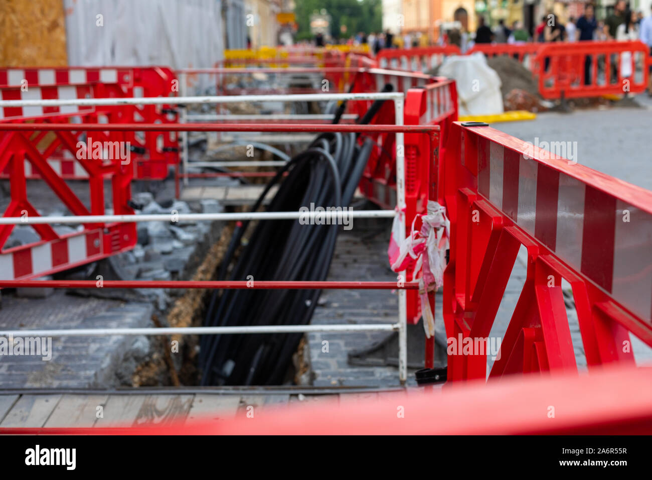 Electricity new power cables installation underground road side Stock ...