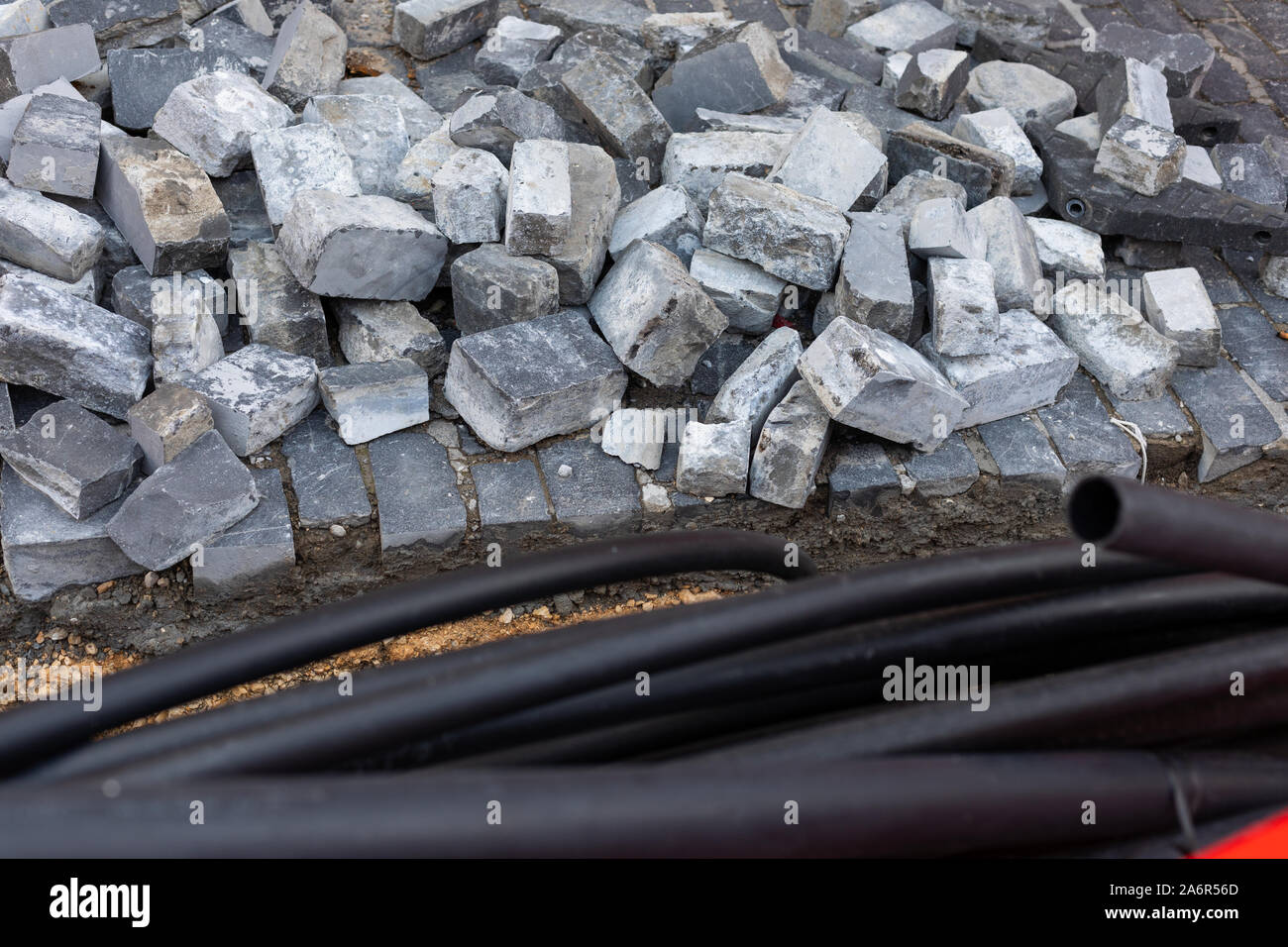 Electricity new power cables installation underground road side Stock ...