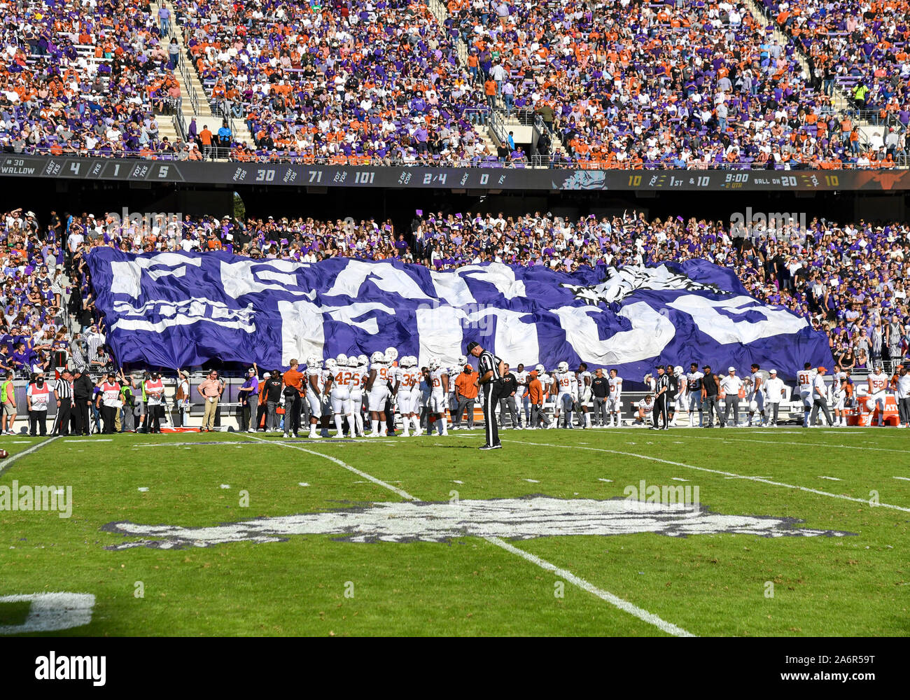 Texas christian university students at football game hi-res stock ...