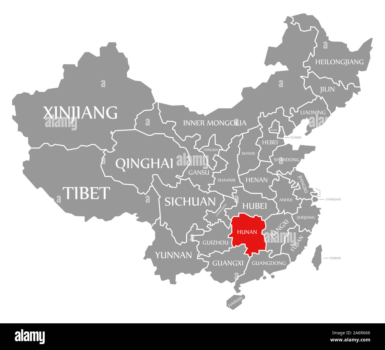 Hunan red highlighted in map of China Stock Photo - Alamy