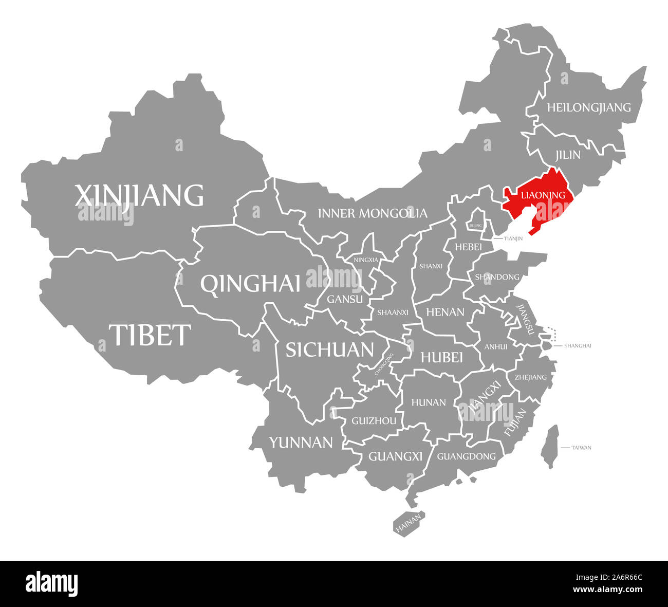 Liaoning red highlighted in map of China Stock Photo - Alamy