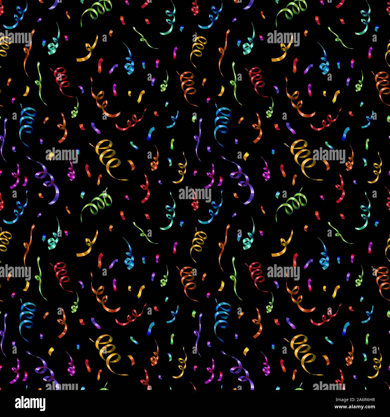 A lot of bright colorful confetti and serpentine on dark background ...