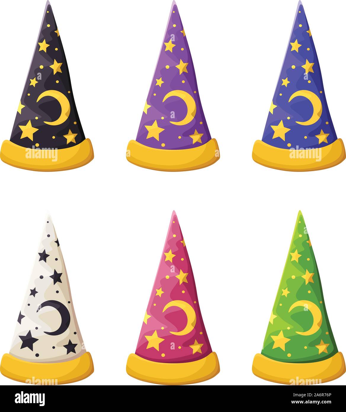 Vector set of colorful wizard's hats with stars isolated on a white ...