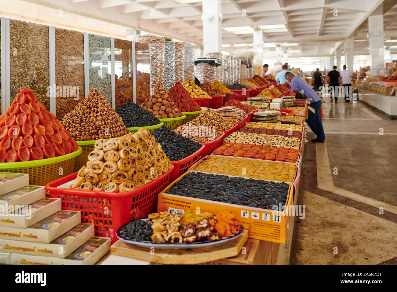 food on market stall in Siyob Bazaar, Samarkand, Uzbekistan, Central ...