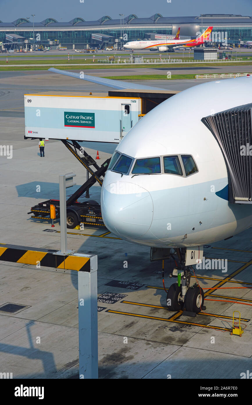 HONG KONG -18 JUL 2019- View of airplanes from Cathay Pacific (CX) at ...