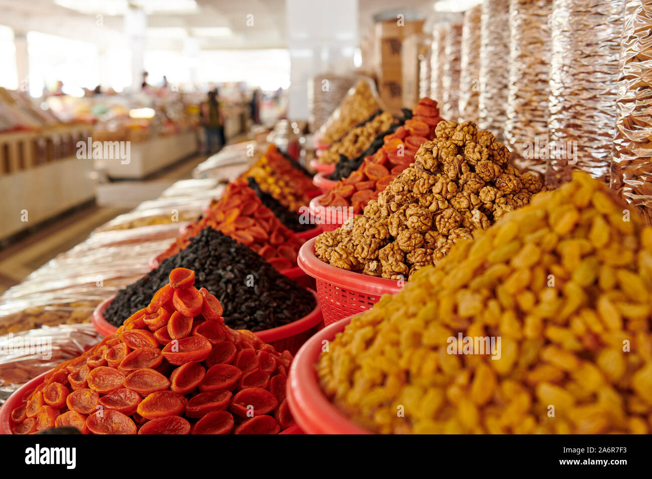 food on market stall in Siyob Bazaar, Samarkand, Uzbekistan, Central ...
