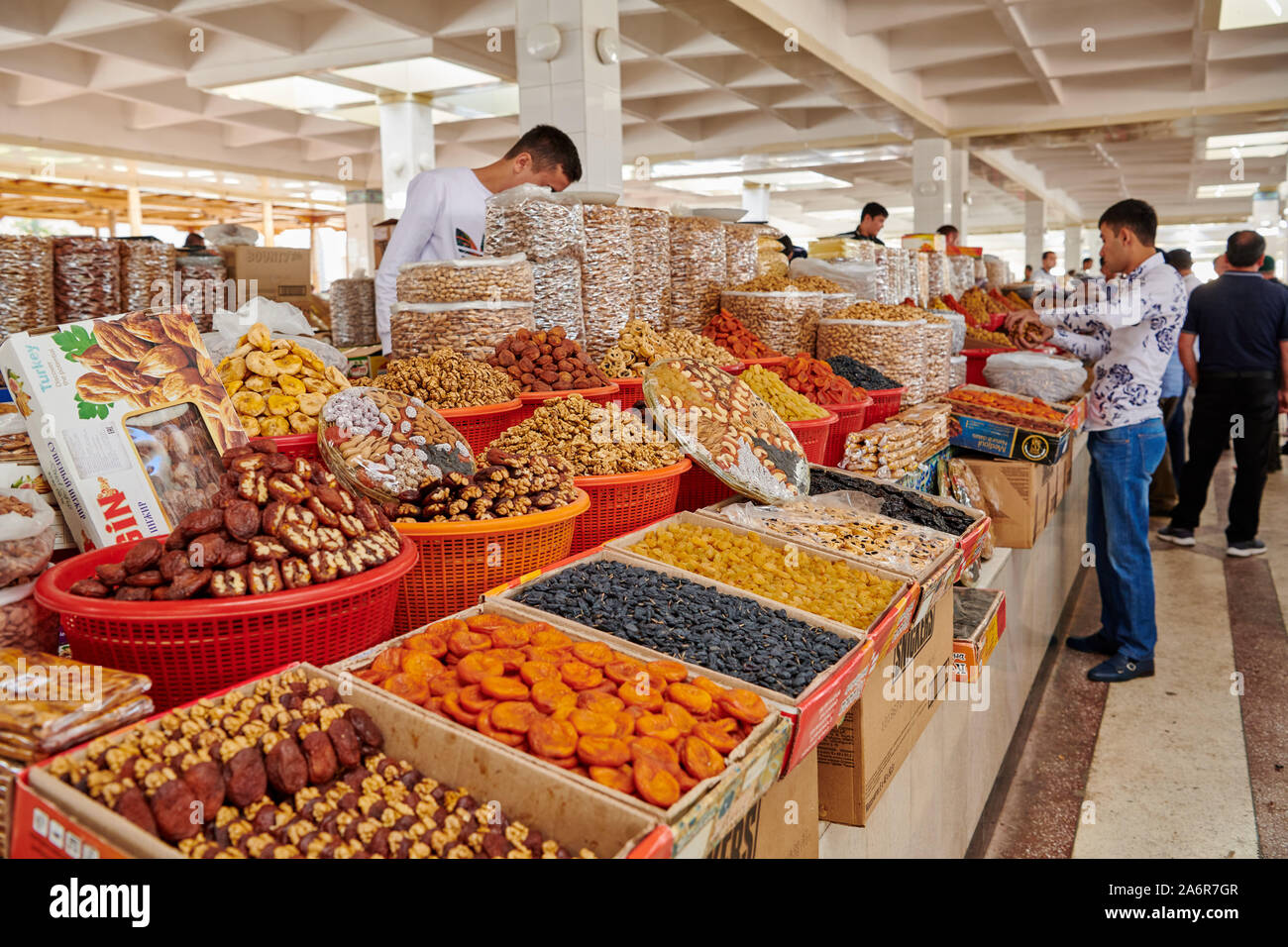 food on market stall in Siyob Bazaar, Samarkand, Uzbekistan, Central ...