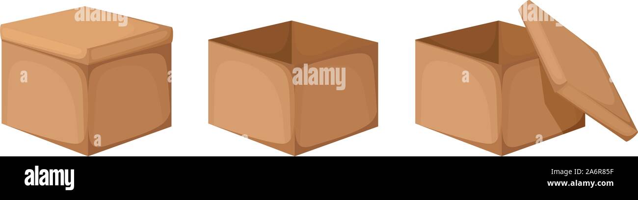 Vector opened and closed cardboard boxes isolated on a white background ...
