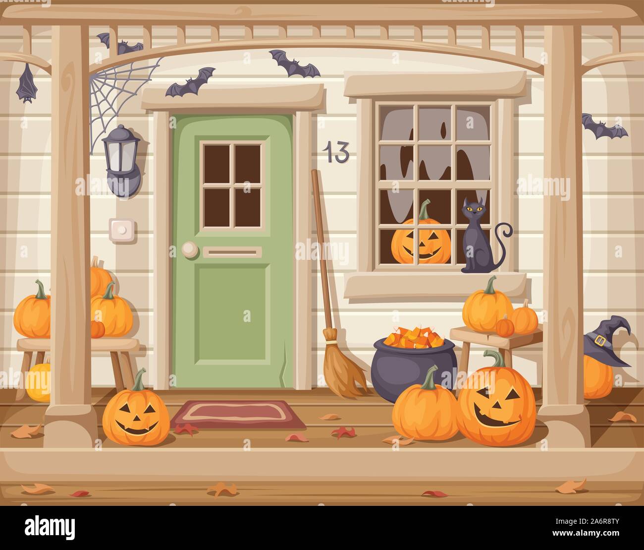 Pumpkin decoration in front of house Stock Vector Images - Alamy