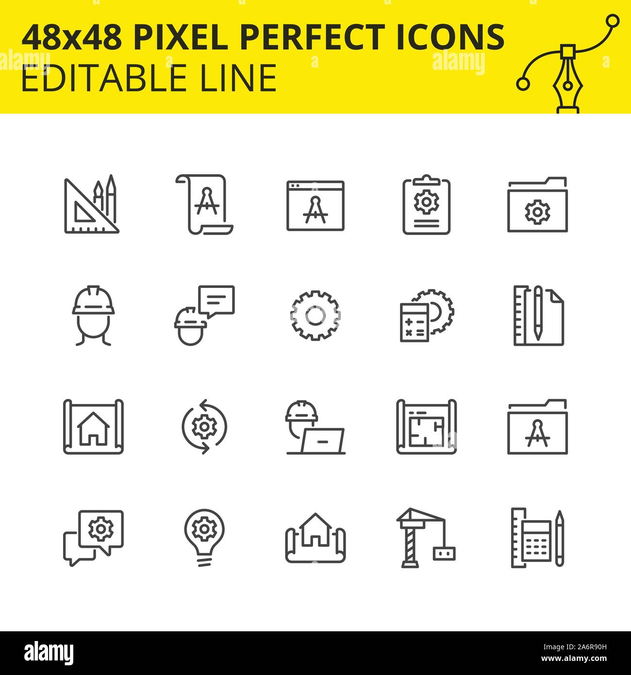 Simple set of icons for engineering processes as well as design and ...