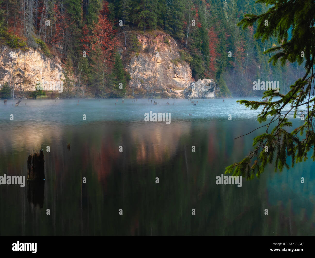Autumn on Lake Red or Lacul Rosu, Romania Stock Photo - Alamy