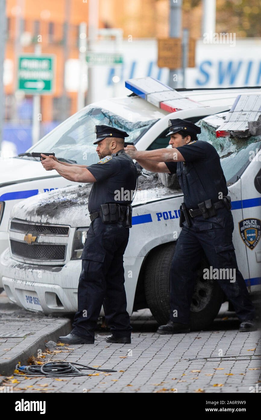 Cardiff, Wales, UK, October 28th 2019. New York Police officer actors ...