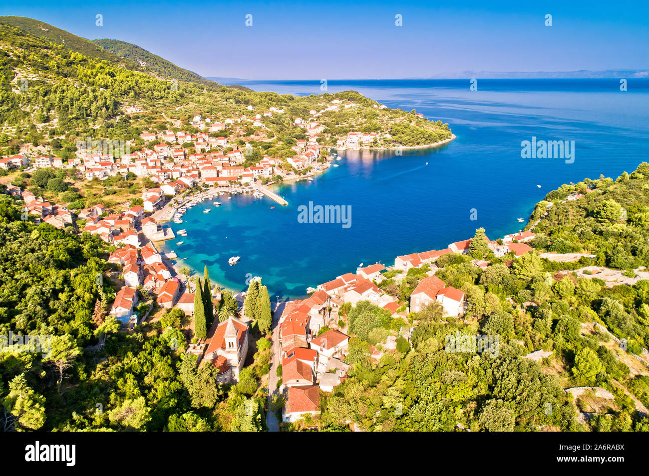 Korcula. Idyllic coastal village of Racisce on Korcula island aerial ...