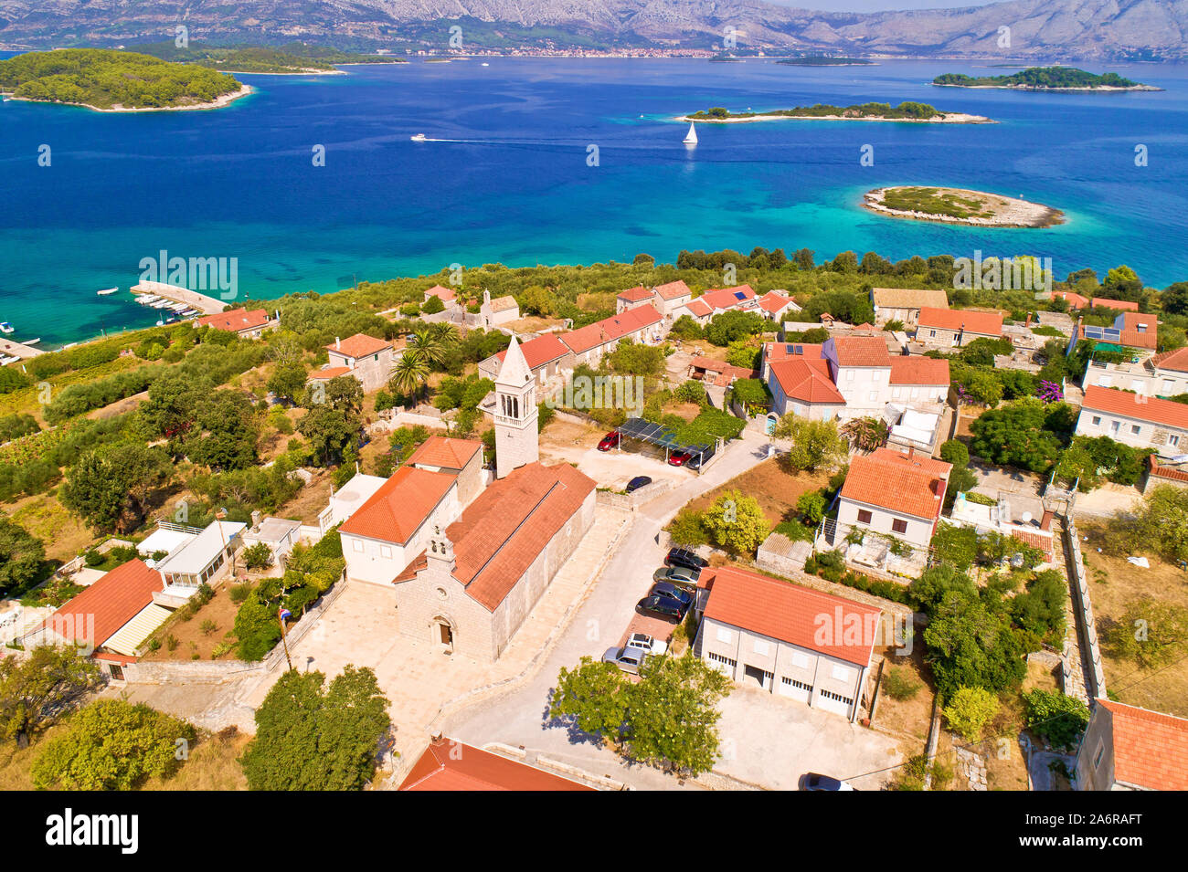 Lumbarda. Korcula island vllage of Lumbarda archipelago aerial view ...