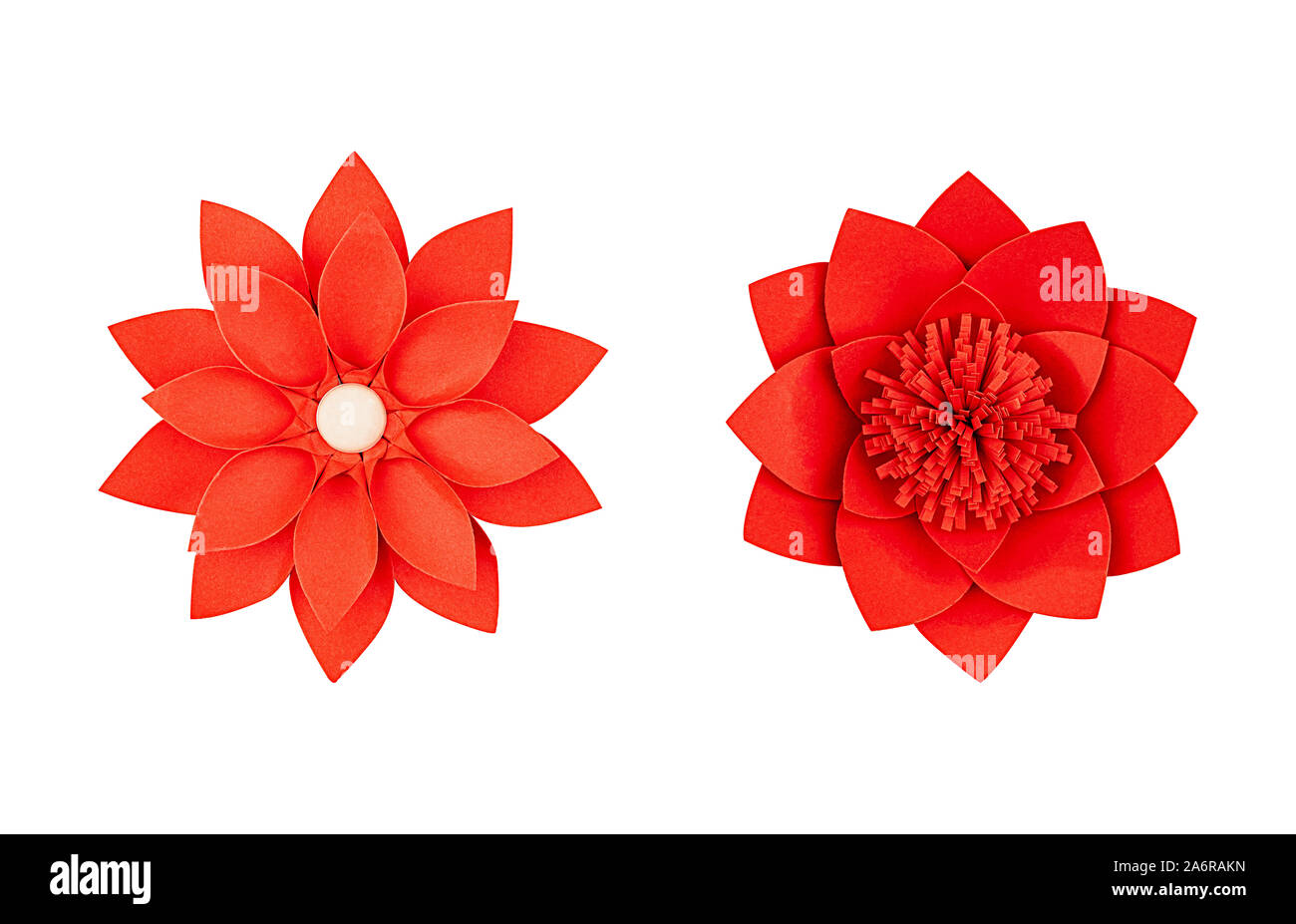 Set red paper flower handmade, top view, isolated Stock Photo - Alamy